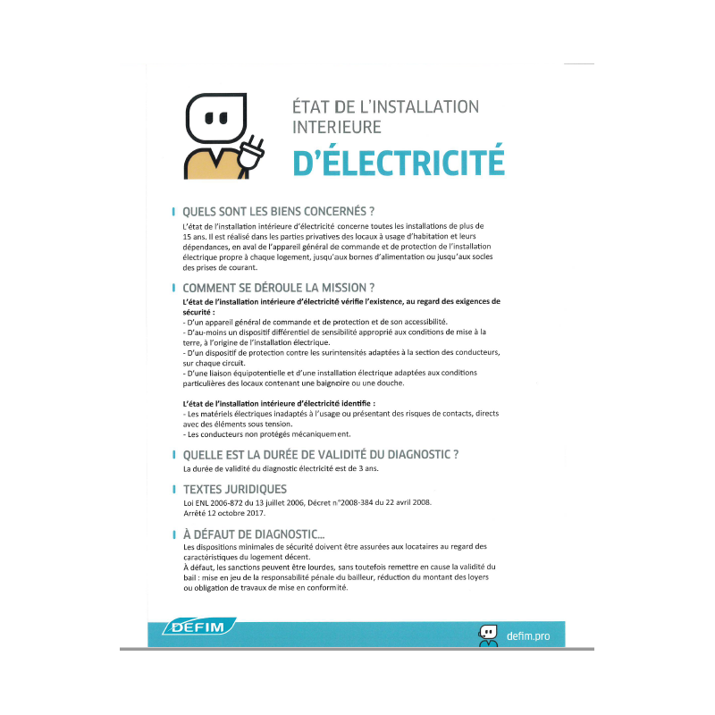 Lot de 20 Fiches Métier DEFIM - électricité